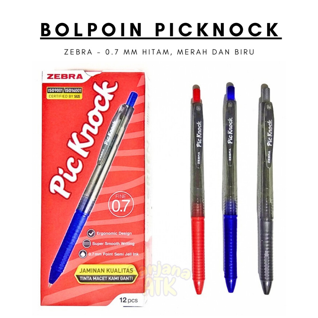 Jual Bulpen Zebra Pic Knock 0.7mm Warna Htam Biru Merah | Shopee Indonesia