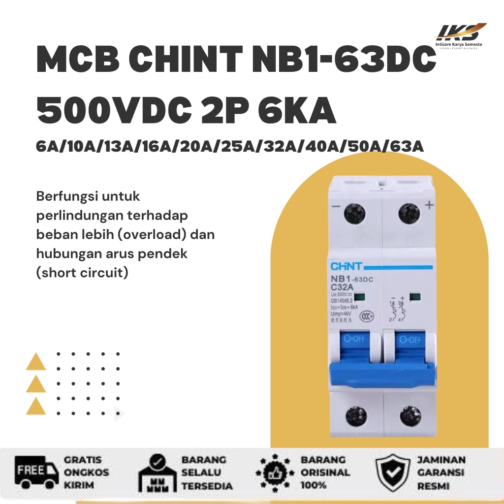 Jual MCB CHNT NB1-63DC MCB DC 500VDC 2 Phase 6kA | Shopee Indonesia