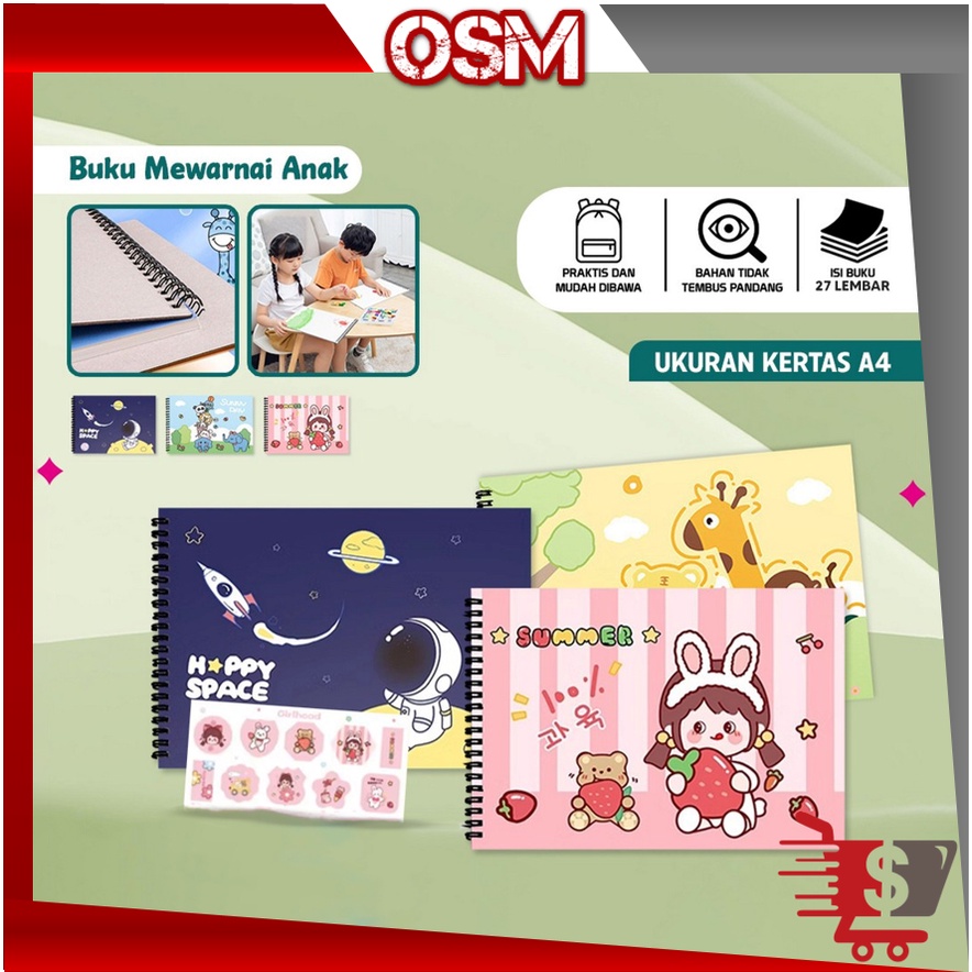Jual OSM - S6132 Drawing Book Ring Kartun / Sketch Book Motif Karakter / Buku Gambar Anak Balita ...
