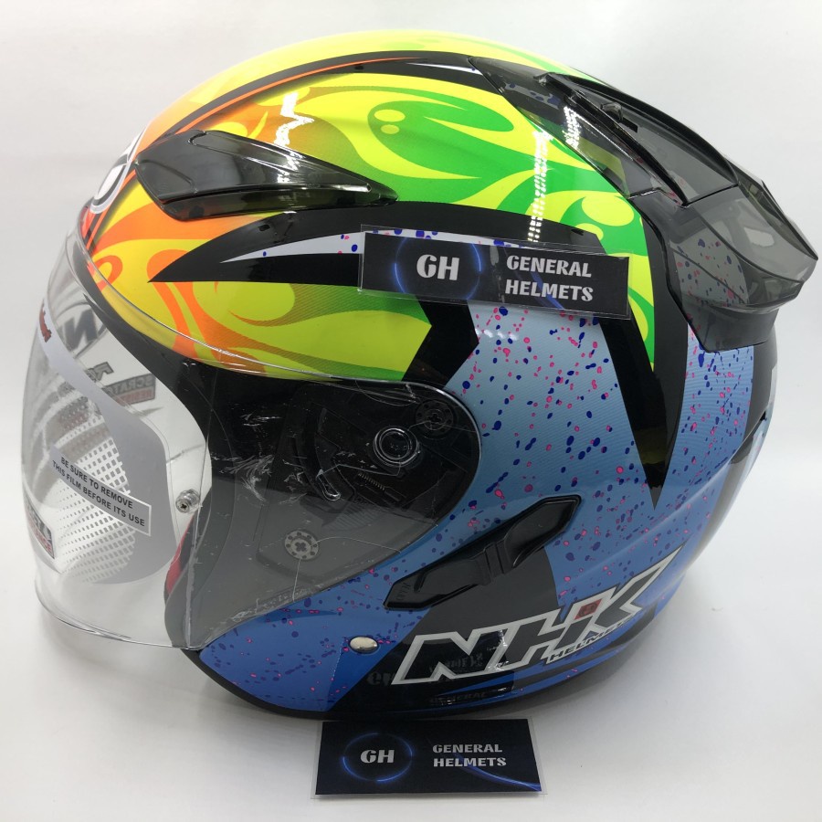 Jual Helm NHK Half Face Double Visor R1 SE Karel Winter Black Blue SNI ...