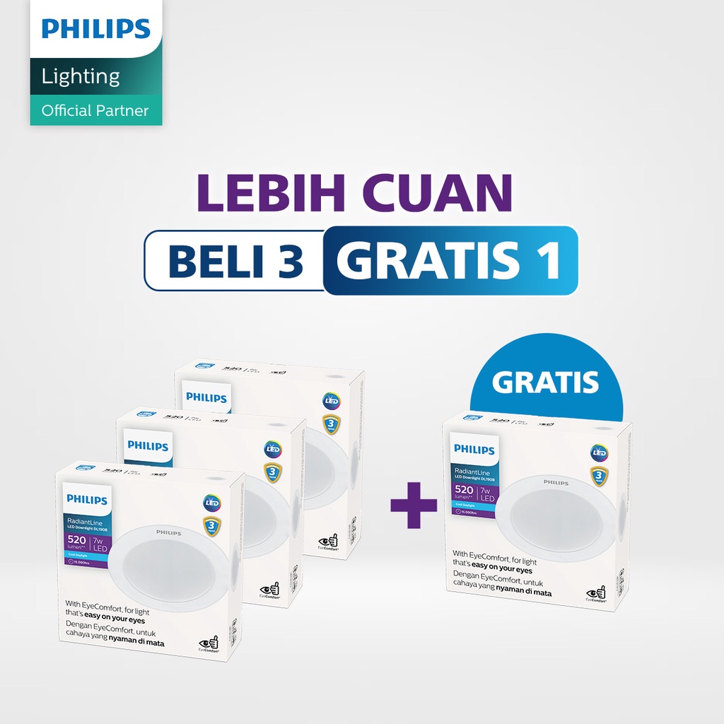 Jual Paket 3X Lampu Philips Radiantline Downlight Eridani 7W Putih ...