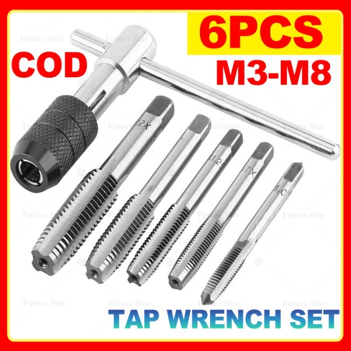 Jual Tap Wrench Set 6 PCS / M6 - M12 Alat Metrik Alat Die Pembuat Drat Metric Hand Tap Set 8 in ...