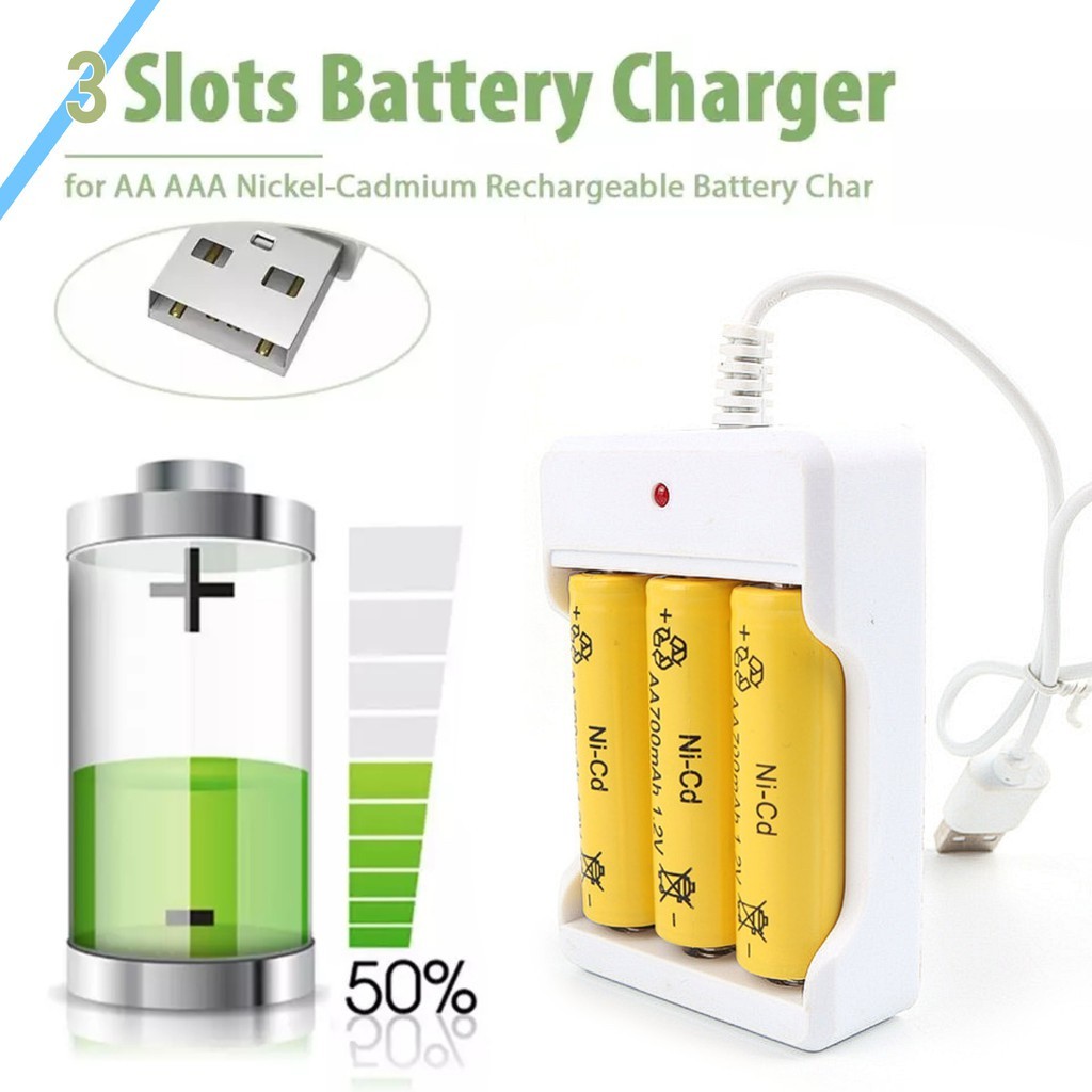 Jual BATERAI CAS AA 1000mAh AAA BATTERY RECHARGEABLE CHARGER 3 SLOT USB ...