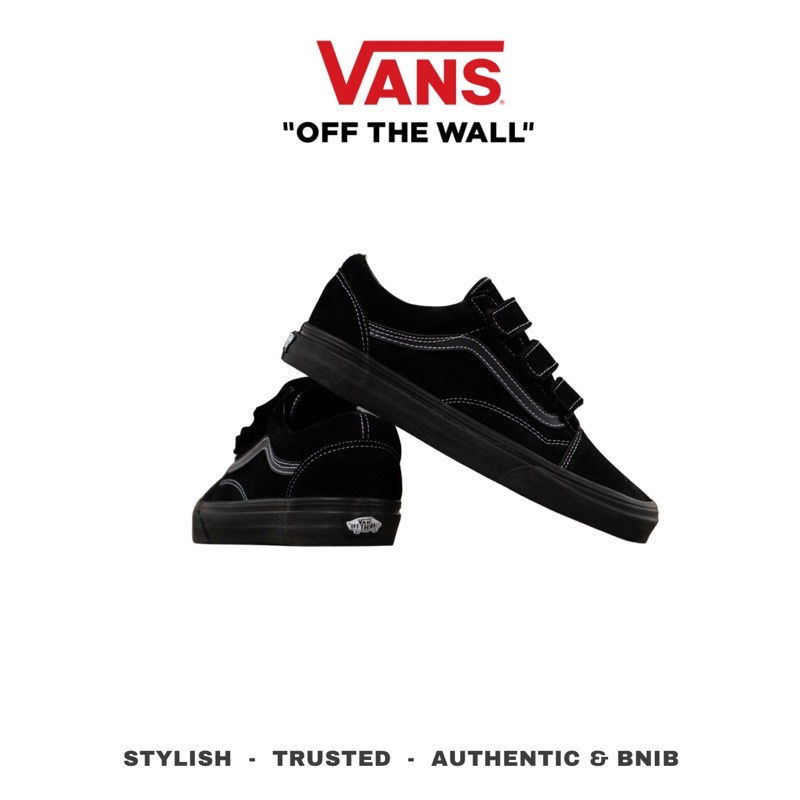 Jual Vans Old Skool Velcro Full Black Original | Shopee Indonesia