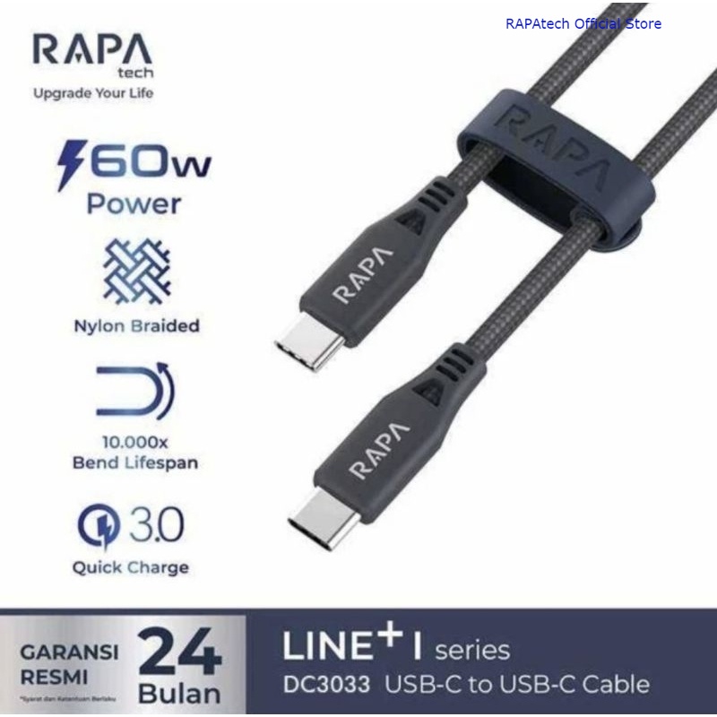 Jual Original RAPA tech DC3033 Quick Charge Data Cable Type-C to Type-C ...