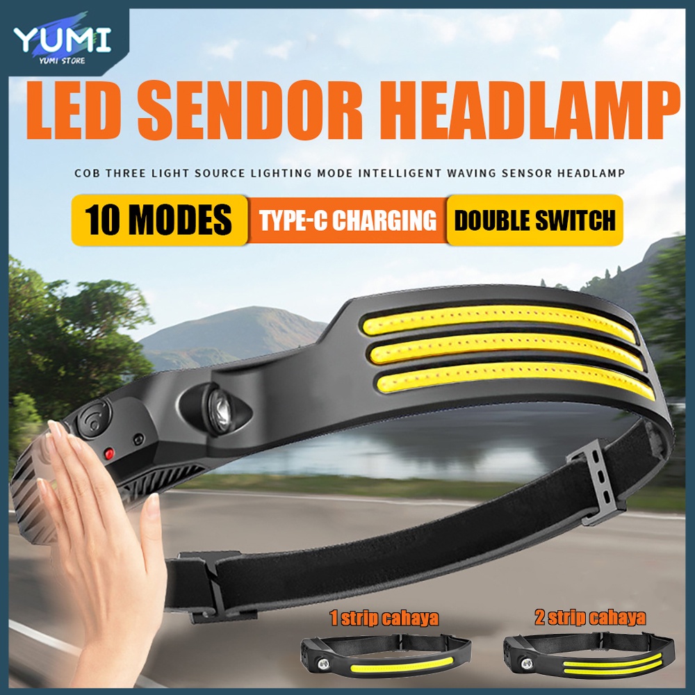 Jual Senter Kepala Headlamp LED/COB Senter Kepala Sensor LED/USB Outdoor Camping Strong Head ...