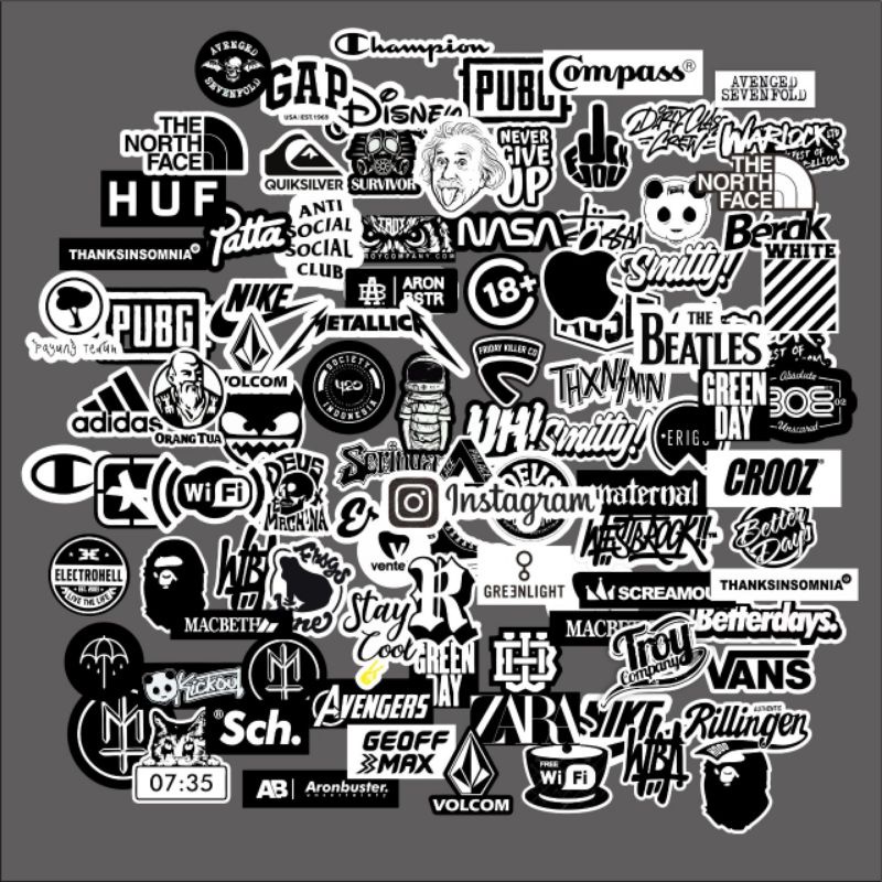 Jual Stiker brand hitam isi 25pcs distro Case phone logo Aesthetic ...