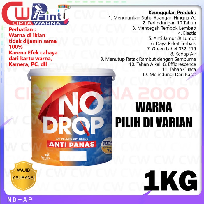 Jual Cat No Drop Nodrop Pelapis Anti Bocor Tembok Exterior Anti Panas Putih Abu Abu 1 Kg - Cw1 ...
