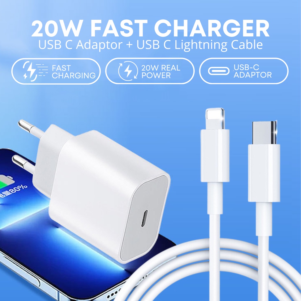 Jual Charger Iph 20W Fast Charger Adaptor Kabel USB C To Lightning ...