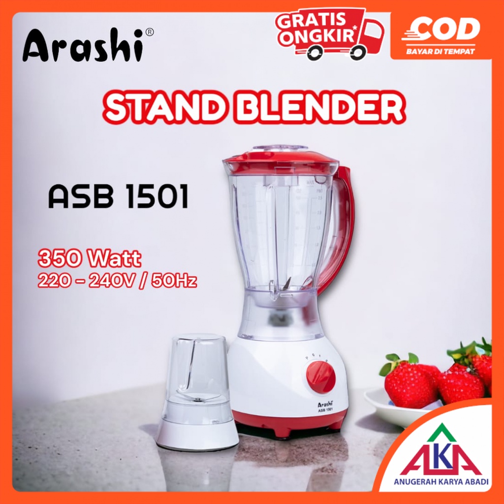 Jual ARASHI Stand Blender Grinder Plastik 3 Mode Pulse Pelan Cepat ASB 1501 / 1502 | Shopee ...
