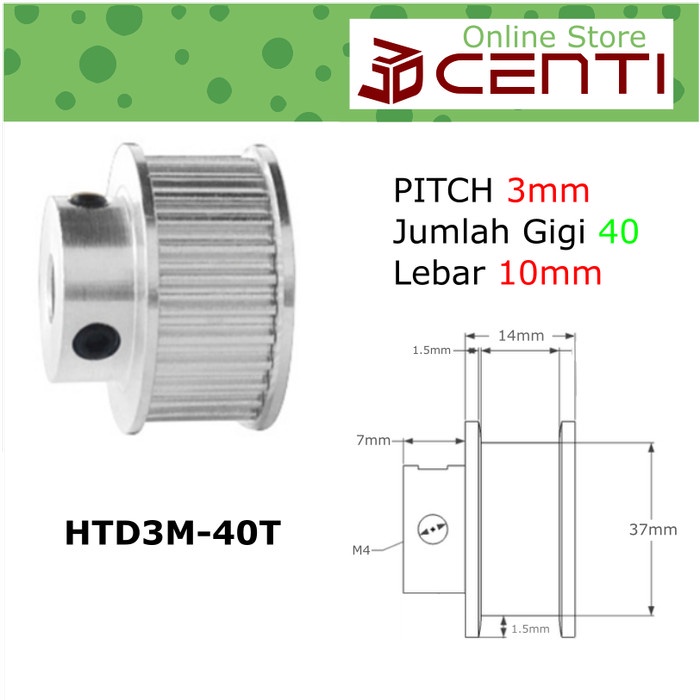 Jual HTD3M 40T Timing Pulley Bore 8mm 10mm 12mm 40 Teeth HTD 3mm lebar ...