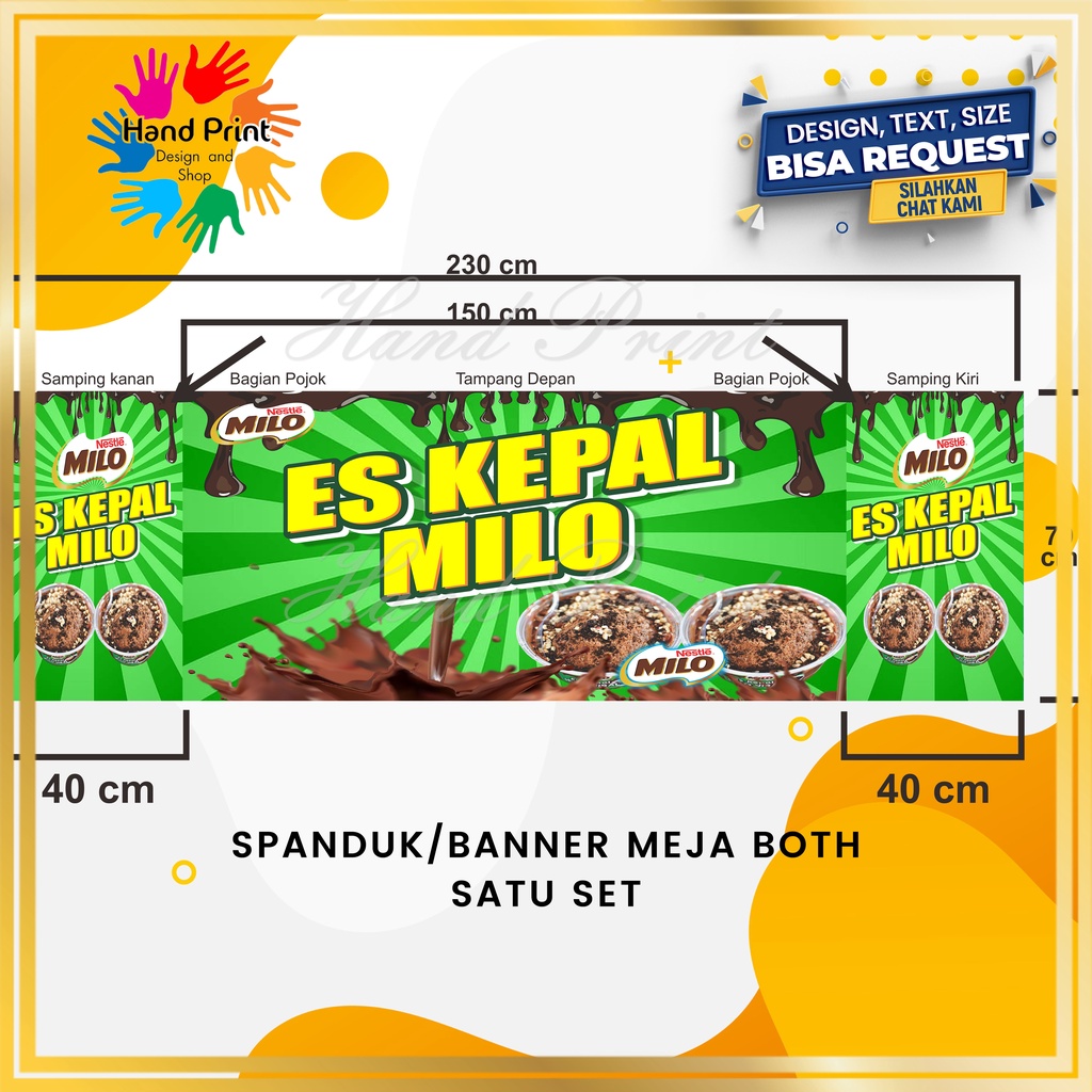 Jual Cetak SPANDUK / BANNER MMT Banner Es Kepal Milo Hijau Coklat Untuk ...