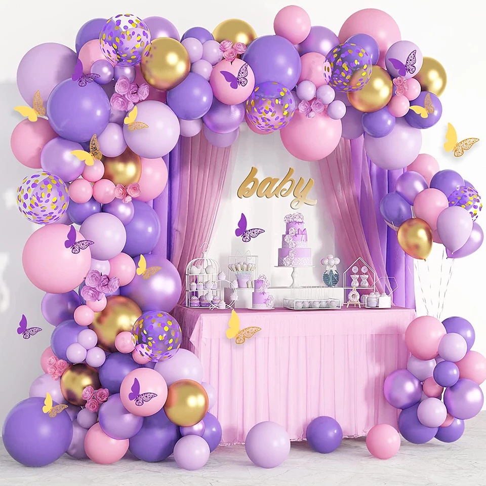 Jual 108Pcs Purple Pink Butterfly Balloons Party Decorations Latex ...