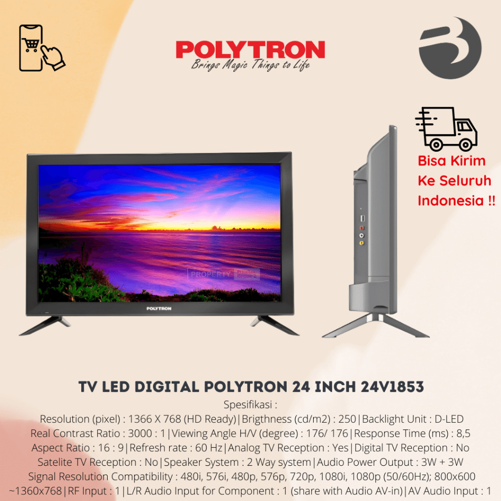 Jual PROMO TV LED DIGITAL POLYTRON 24 inch 24V1853 | Shopee Indonesia