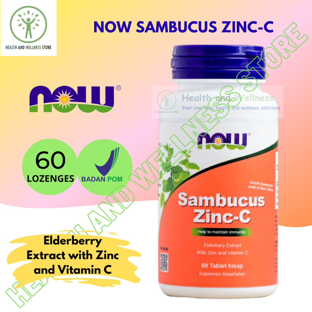 Jual NOW SAMBUCUS ZINC-C ELDEBERRY EXTRACT 60 TABLET HISAP LOZENGES ...