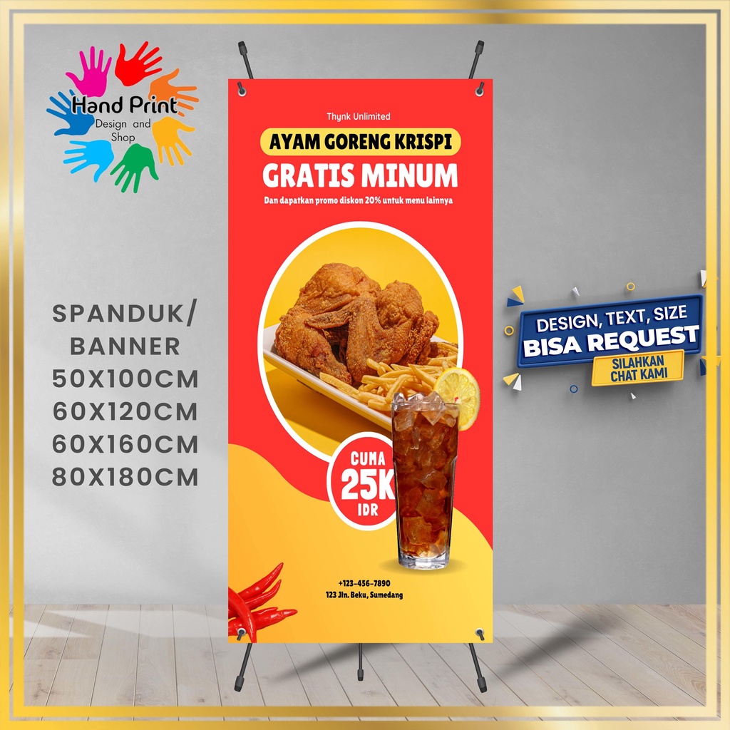 Jual SPANDUK / BANNER Fried Chicken Ayam Goreng Gratis Minum 60x160 CM ...