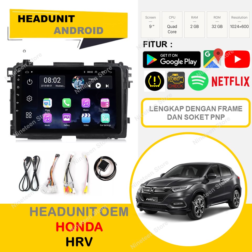 Jual Headunit Android Honda HRV 9 Inch PNP Lengkap dengan Soket n frame ...