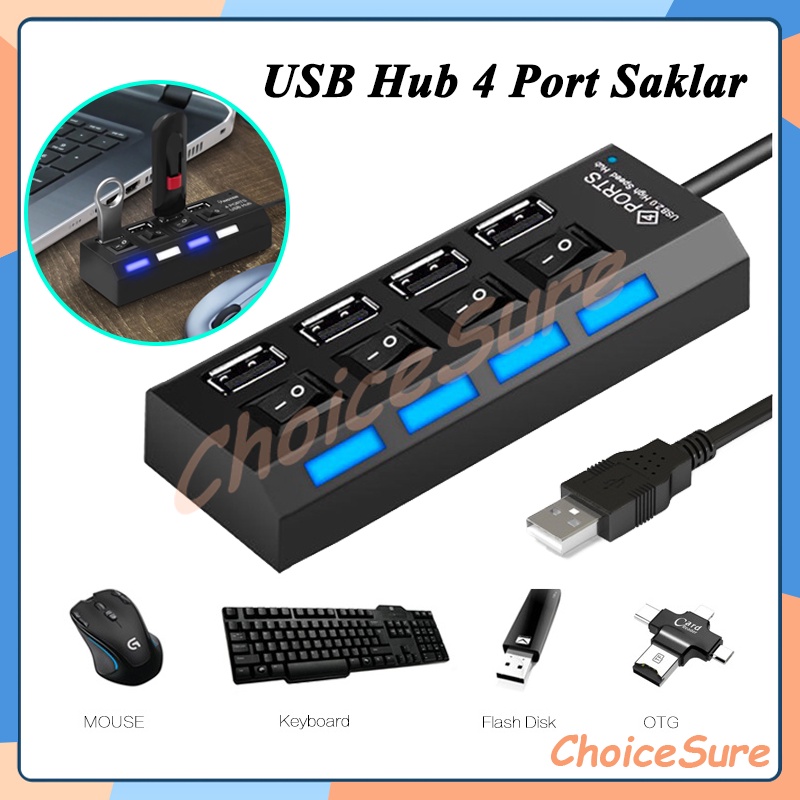 Jual USB Hub 4 Port Saklar / Usb Hub Saklar 4 Port On/Off High speed / USB Hub 4 Port Output On ...