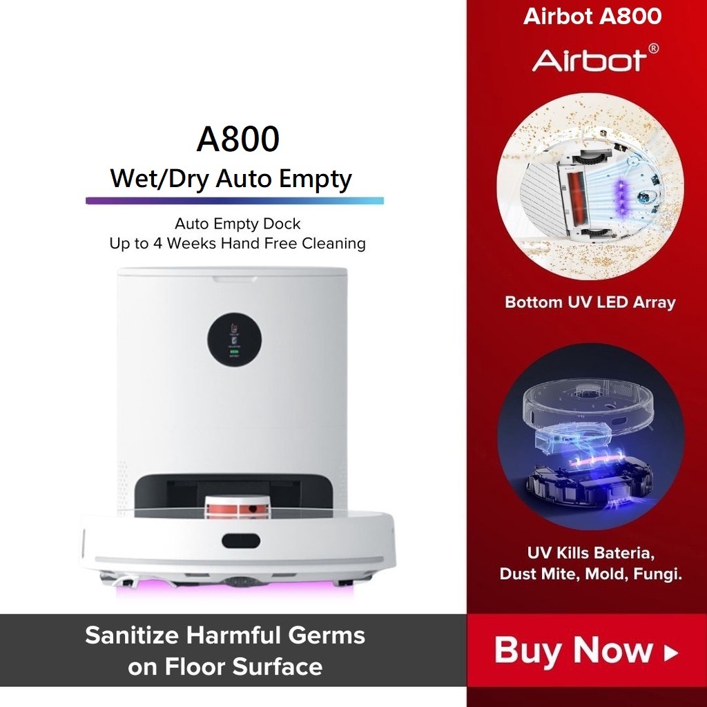 Jual Airbot A800 Robot Vacuum Cleaner UV Vacuum Auto Empty Dock LDS ...