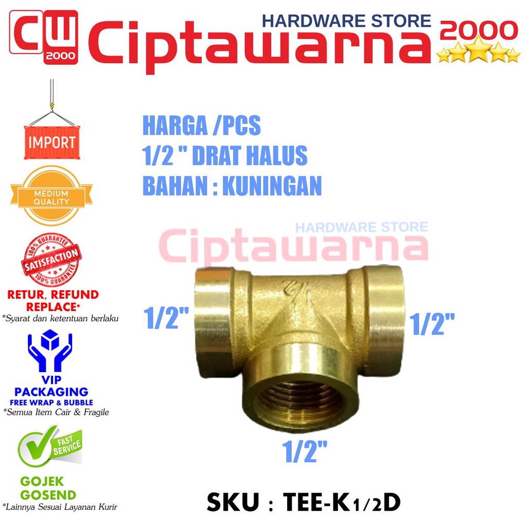 Jual Fitting pipa Tee Kuningan Drat Dalam Nepel T Shower Kran air 1/2" Inch - Cw1 | Shopee Indonesia