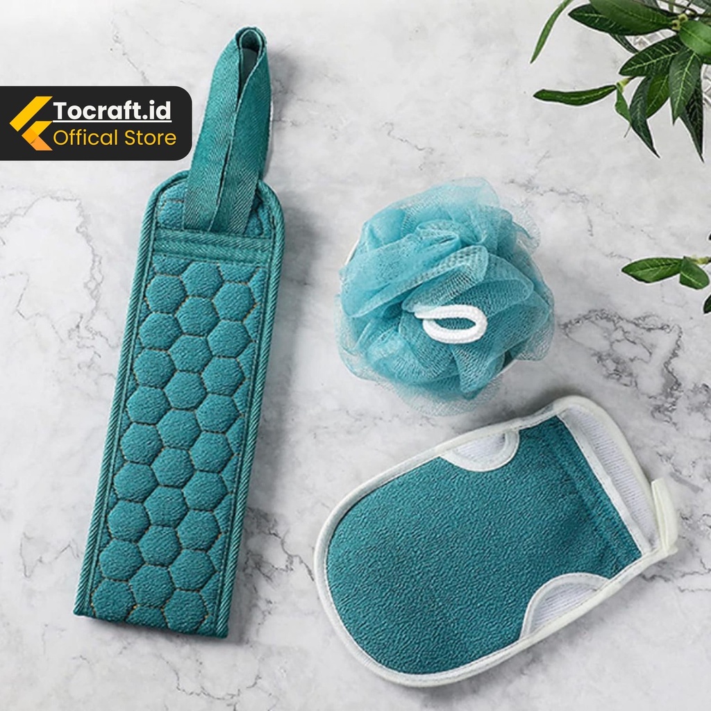 Jual TCID Perlengkapan Mandi Set 3 Pcs Shower Puff Sikat Punggung ...