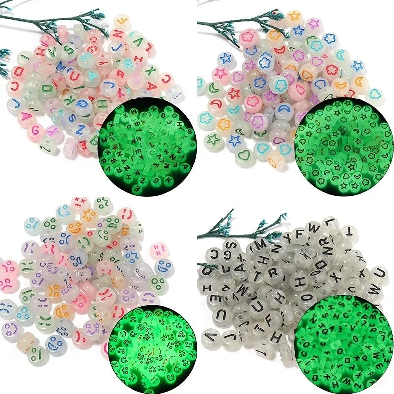 Jual 110 pcs Manik Huruf Bulat Alfabet Akrilik Glow In The Dark ...