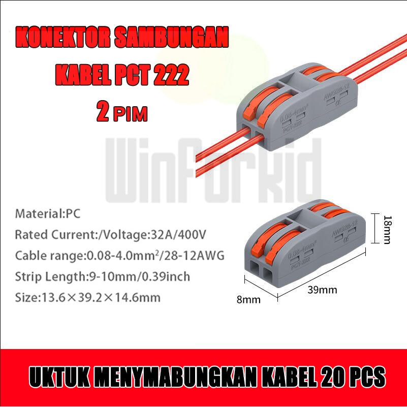 Jual Terminal Penyambung Kabel Listrik 2 Pin Wire Cable Connector PCT 222 Konekter Block 2 Slot ...