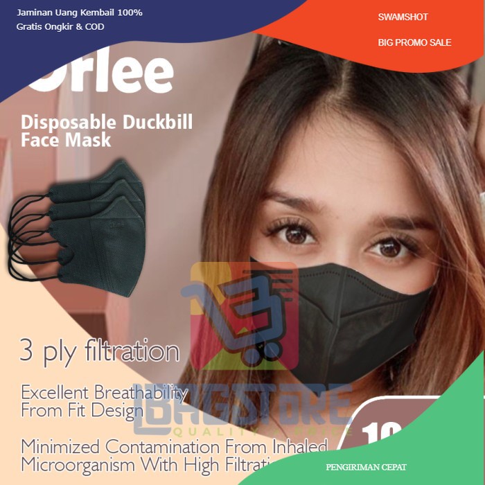 Jual Masker Duckbill 3D Orlee 3 Ply 3Ply Earloop Medis Kemenkes isi 10 pcs - Hitam | Shopee ...