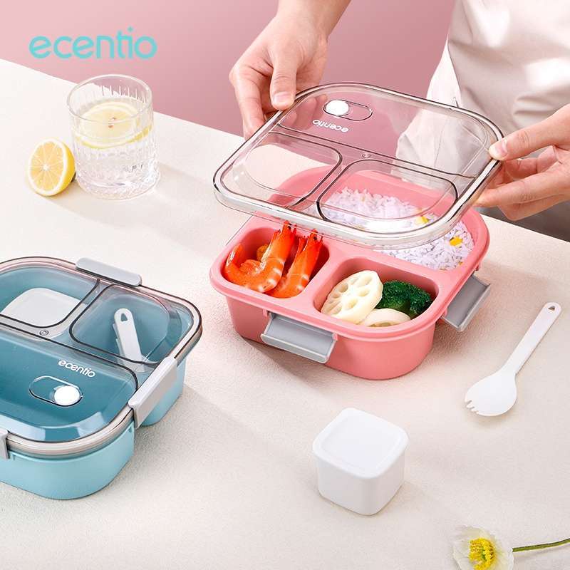 Jual ECENTIO Pink Lunch Box 3 grid 1100ml Anti Tumpah Dan Kotak Sup ...
