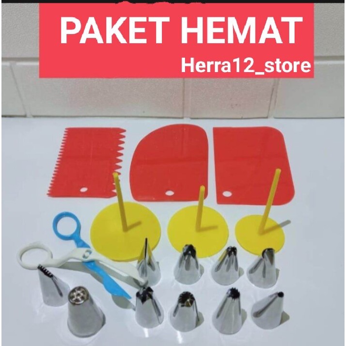 Jual alat penghias kue/10 pcs spuit 1 gunting mawar 3 paku mawar ...