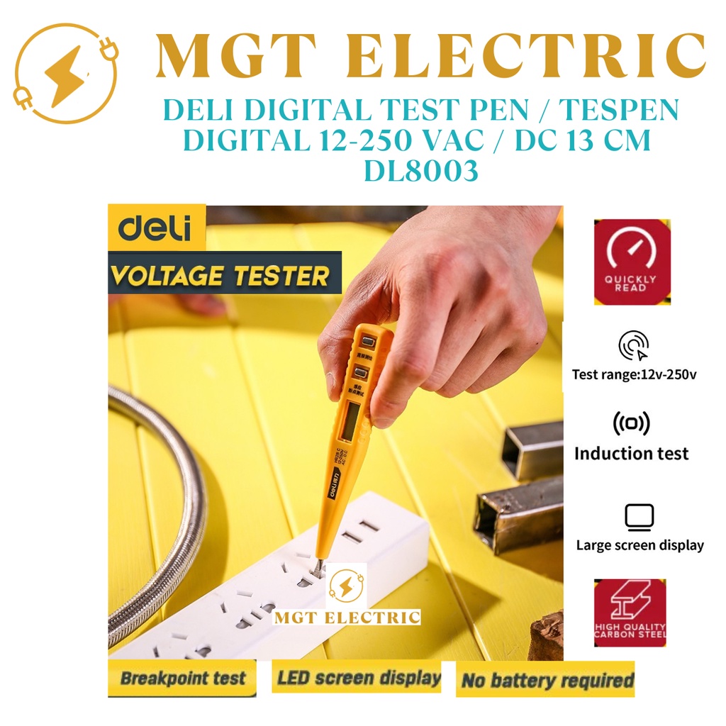 Jual Deli Digital Test Pen / Tespen Digital 12-250 VAC / DC 13 cm ...