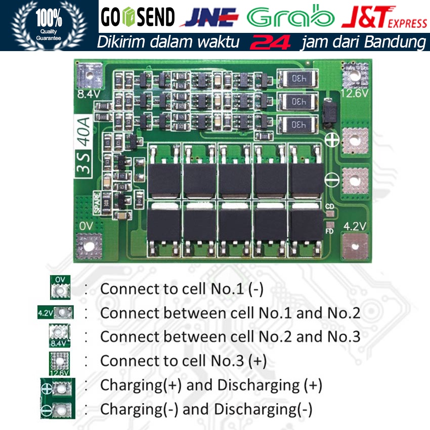 Jual BMS 3S 4S 40A 60A Balance 18650 Lithium Battery Pack 12.6V 16.8V ...