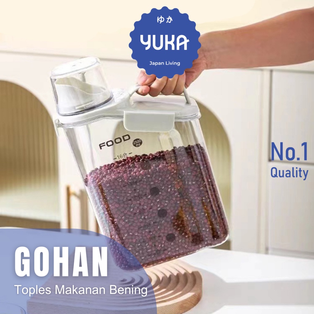 Jual 【YUKA】GOHAN Wadah Simpan Cereal Bening Penyimpanan Pakan Praktis ...