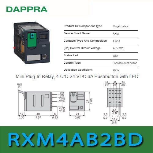 Jual LS99 RXM4AB2BD Relay 24VDC 650Ohm 6A 4PDT RXM Series Power relay OH72 | Shopee Indonesia