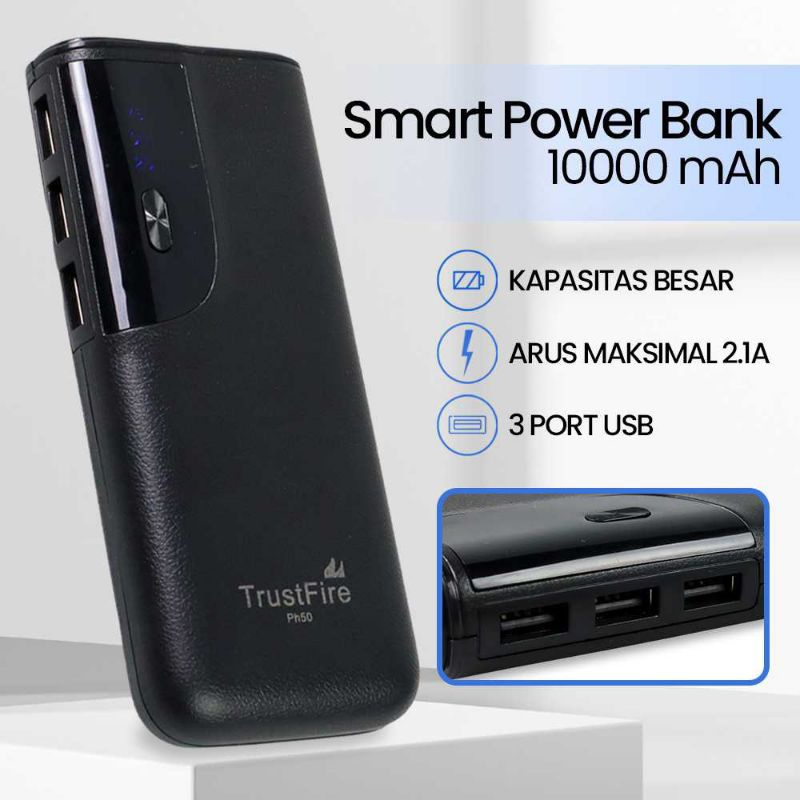 Jual (COD) TrustFire Smart Power Bank LCD Display 3 USB Port 10000 mAh ...