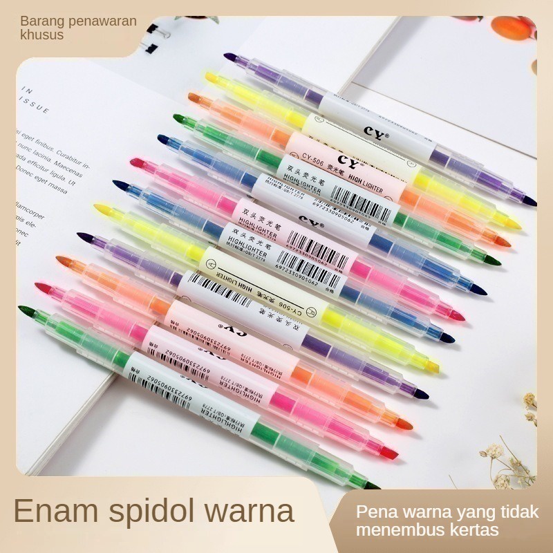 Jual Spidol Fluorescent Ganda 6 Warna - Penanda Sweets Dua Arah ...