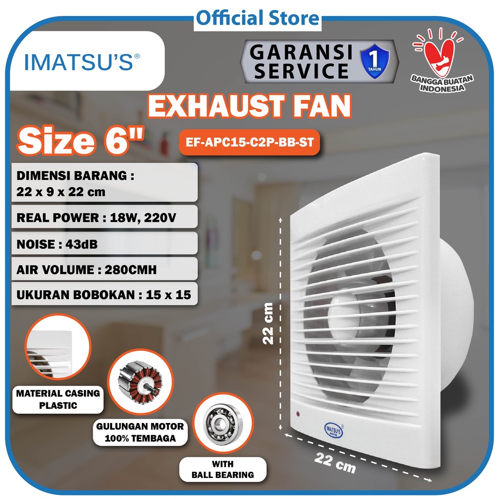 Jual Kipas Angin Plafon Exhaust Fan Dinding 6 Inch Exhaust Toilet Kamar ...