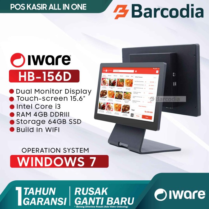 Jual Mesin kasir PC POS All in One Dual Monitor Touchscreen Iware HB-156D | Shopee Indonesia