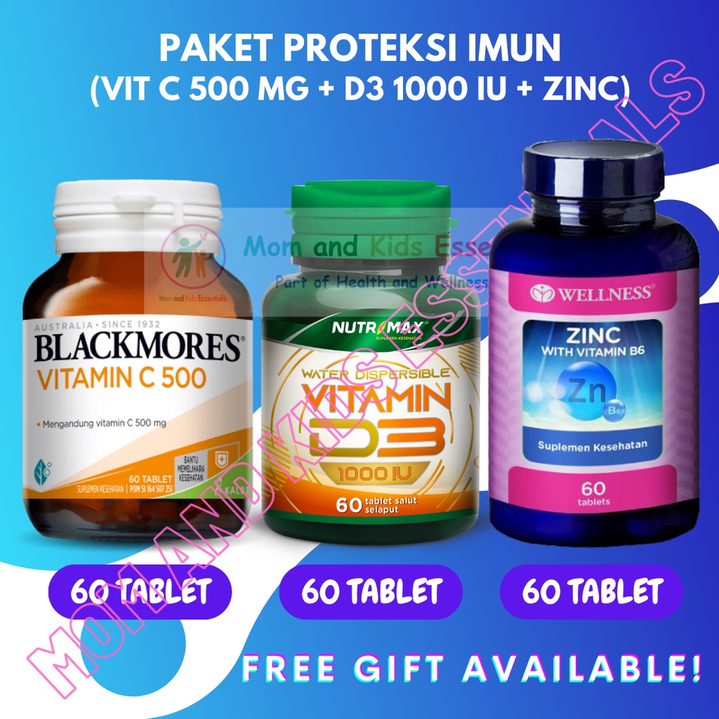 Jual PAKET BLACKMORES NUTRIMAX WELLNESS IMUN VITAMIN C 500 MG 60 TABLET VITAMIN D3 1000 IU 60 ...