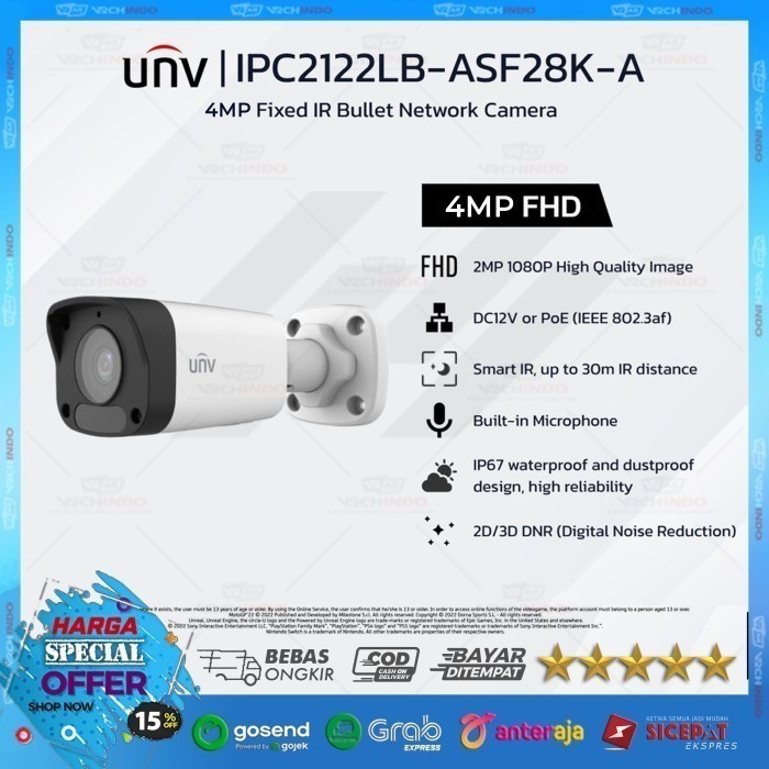 Jual UNIVIEW 4MP-2K - IPC2124LB-ASF28K-A | CCTV Fixed IR Mini Bullet Network Camera !! | Shopee ...