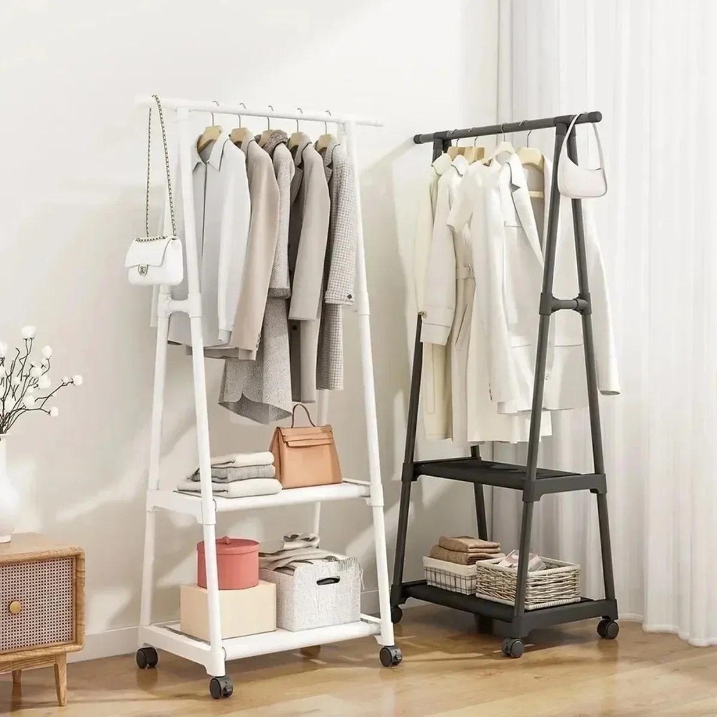 Jual Floor-Standing Coat Rack Triangle Pulley Clothes Racks with Wheels ...