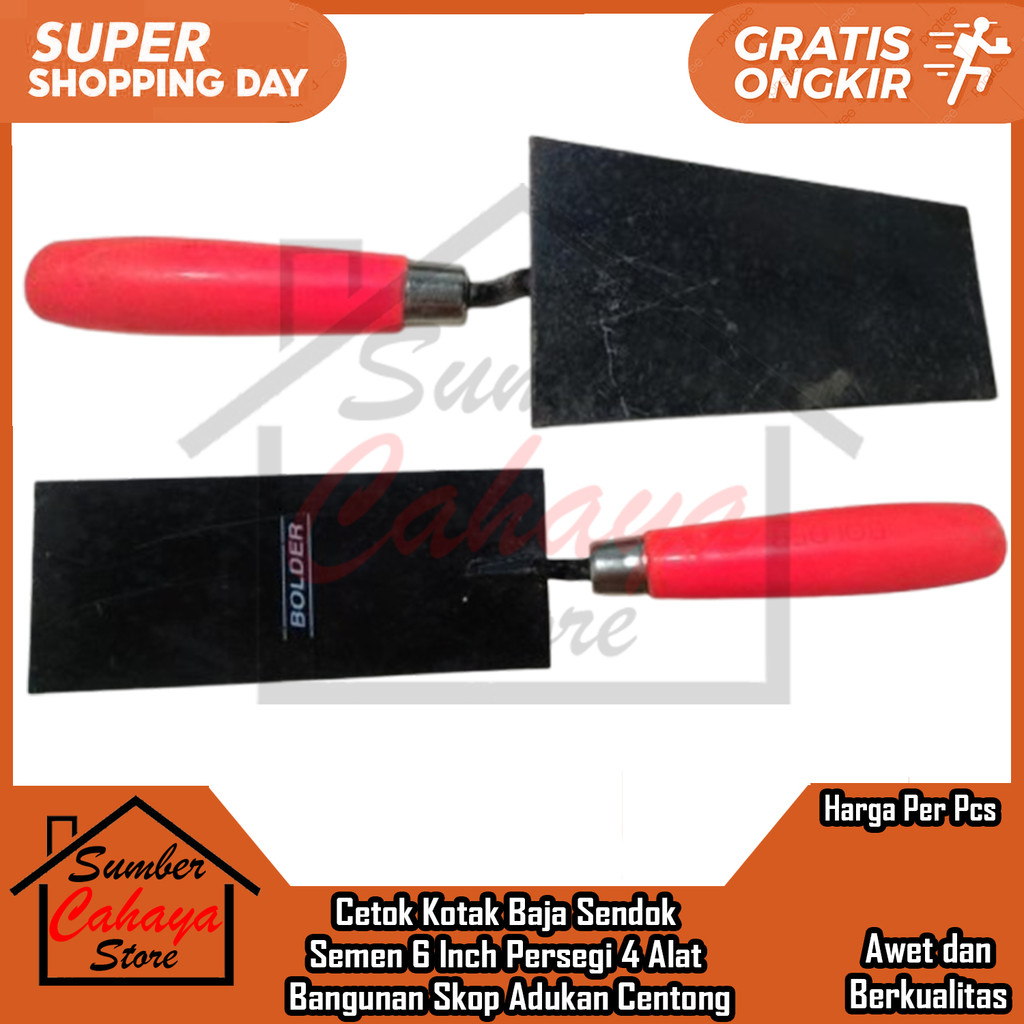 Jual Cetok Kotak Baja Sendok Semen 6 Inch Persegi 4 Alat Bangunan Skop ...