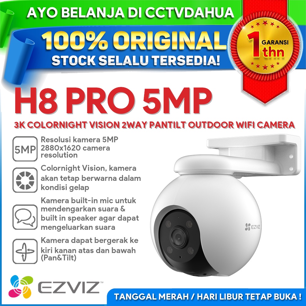 Jual EZVIZ H8 PRO 5MP 3K COLORNIGHT VISION 2WAY PANTILT OUTDOOR WIFI CAMERA | Shopee Indonesia