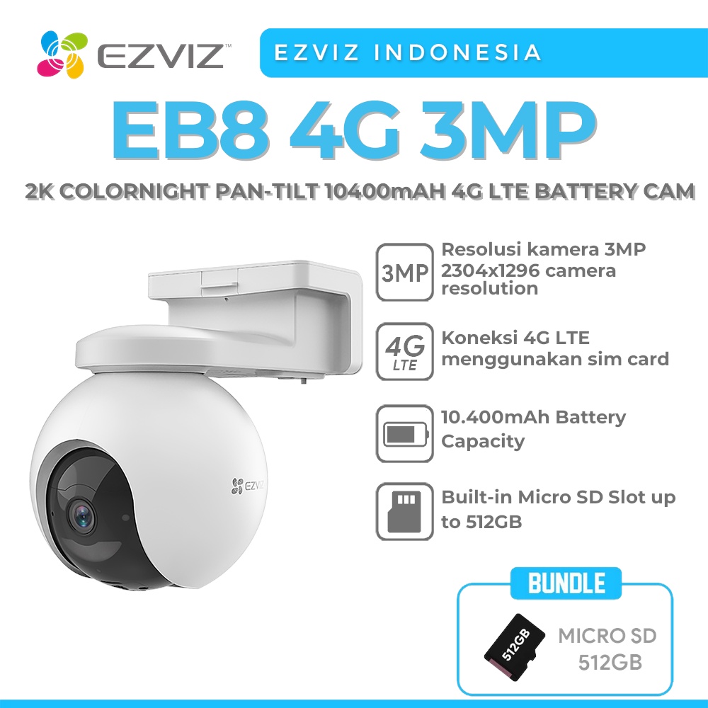 Jual EZVIZ EB8 4G 3MP 2K COLORNIGHT PAN-TILT 10400MAH 4G LTE BATTERY ...