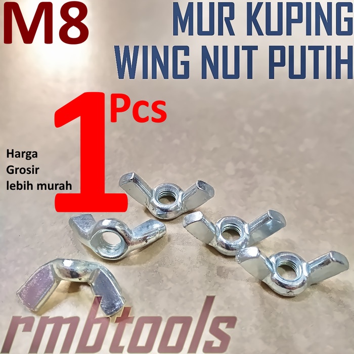 Jual Wing Nut Putih Besi M8 Pitch 1.25 / Mur Kupu-Kupu Kuping Putih M8 ...