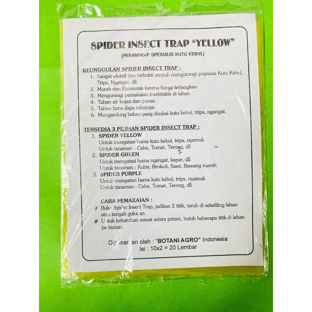 Jual Spesialis lem perangkap thrips kaper SPIDER INSECT TRAP isi 20 ...