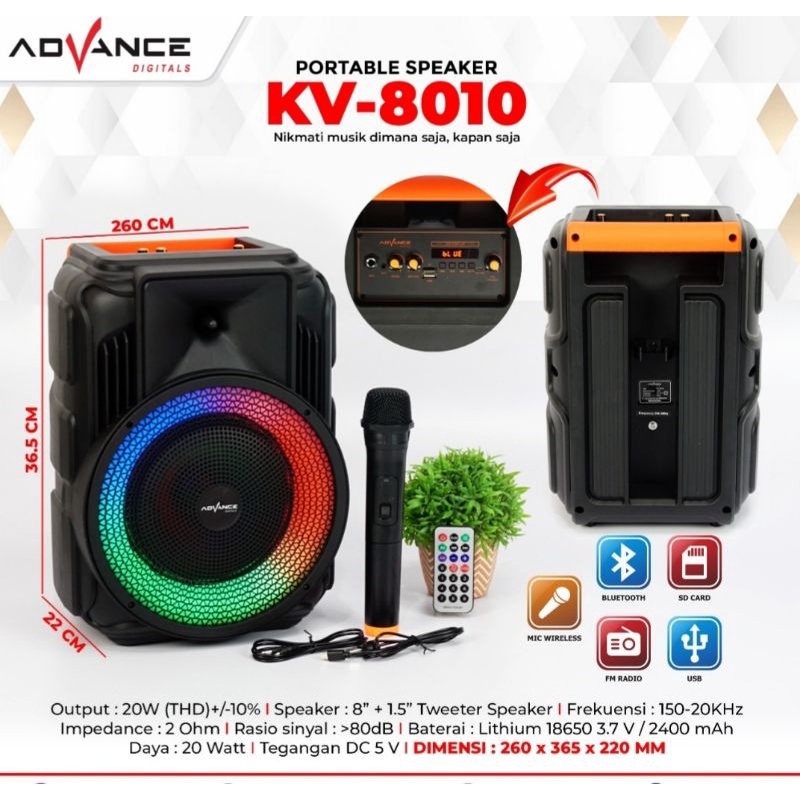 Jual Advance KV8010 Speaker Bluetooth Portable Ukuran 8 inch Free 1 ...