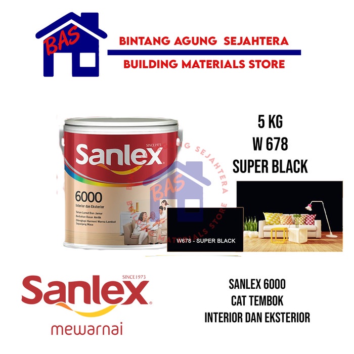 Jual CAT TEMBOK SANLEX 6000 W 678 SUPER BLACK / HITAM 5 KG | Shopee ...