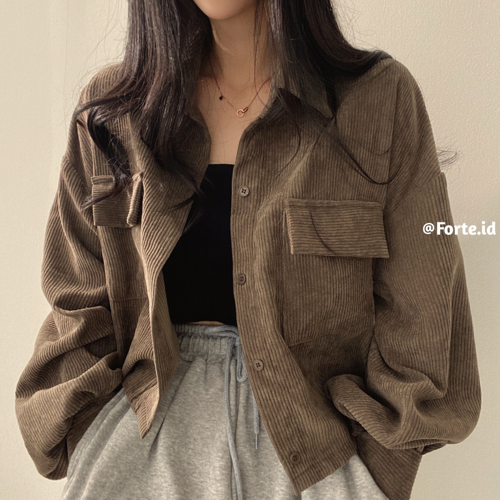 Jual [7 Warna]Jaket Corduroy Wanita Outer Crop Jacket Hitam Korean ...