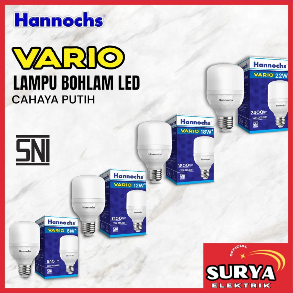 Jual Bohlam Lampu LED HANNOCHS VARIO 6W / 12W / 18W / 22W SNI E27 Cool ...